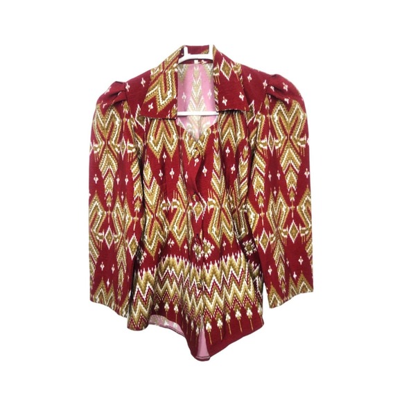 Tops | Southwestern Contoured Tieback Puff Sleeve Blouse | Poshmark